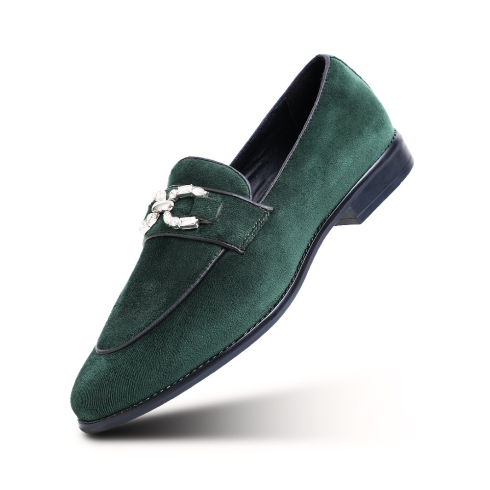 Monkstory Velvet Crystal Bit Loafers – Royal Green